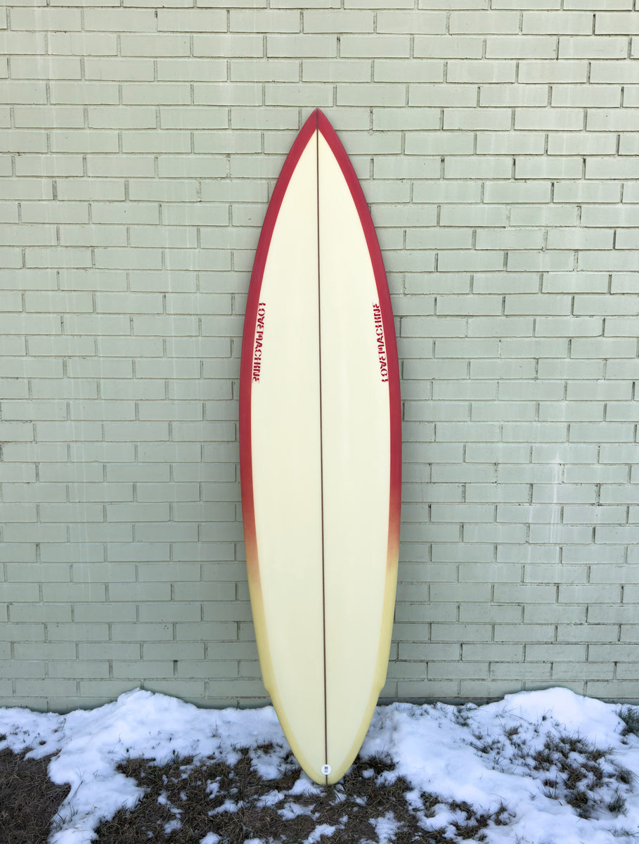 6'6" Lovemachine Surfboards TWRP - Yellow w/ Red Spray Rails – Glide ...